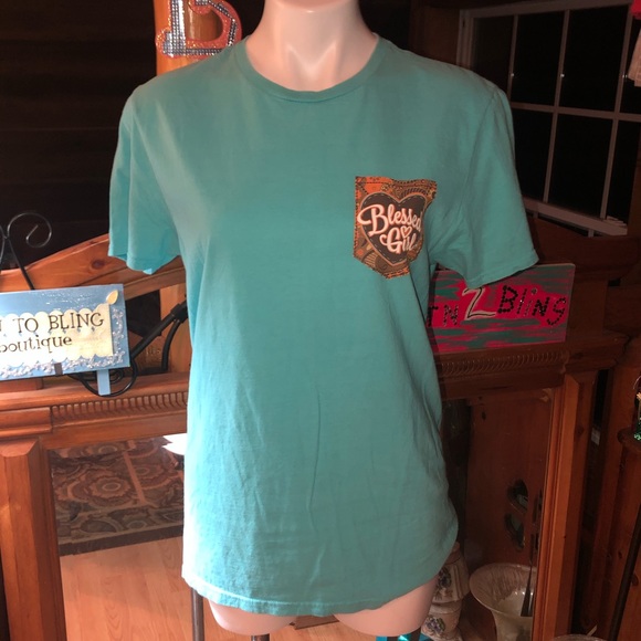 Blessed Girl | Tops | Blessed Girl Tee Shirt Turquoise Cross Christian ...